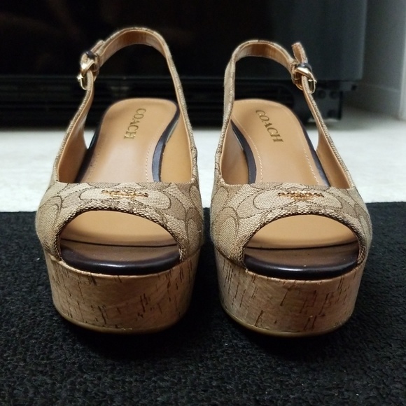 Coach | Shoes | Coach Signature Platform Wedges Ferry Heels Woven ...